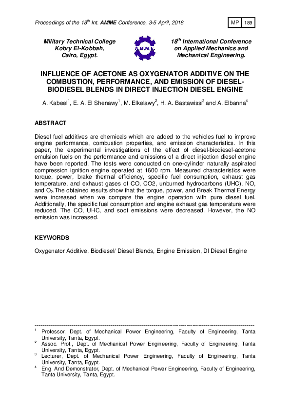 (PDF) Influence of Acetone as Oxygenator Additive on the Combustion ...