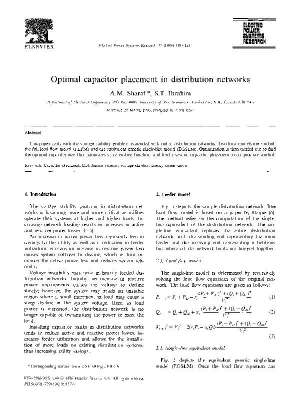 Pdf Optimal Capacitor Placement In Distribution Networks