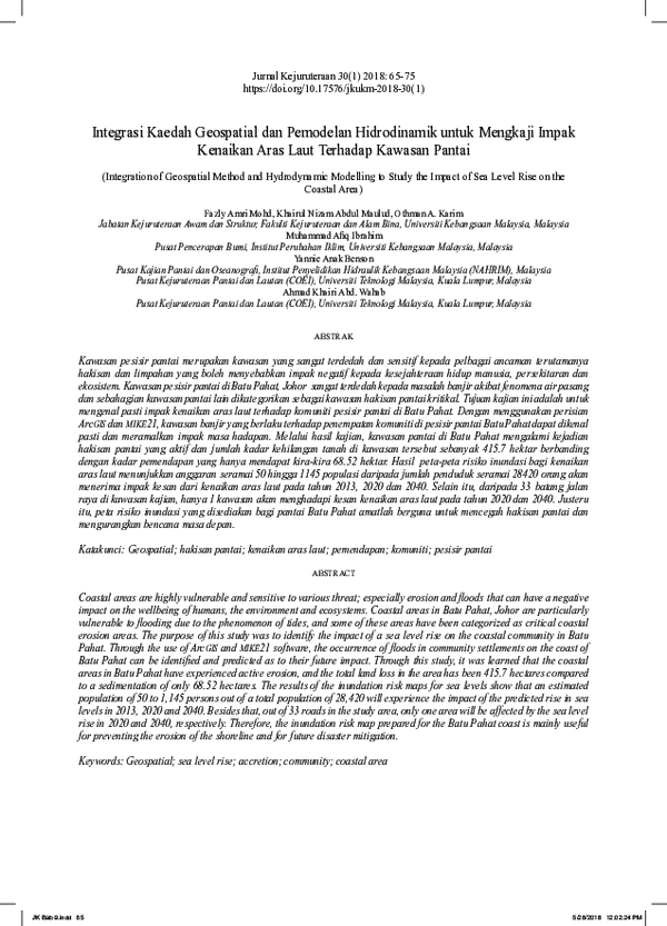 (PDF) Integrasi kaedah geospatial dan pemodelan hidrodinamik untuk ...