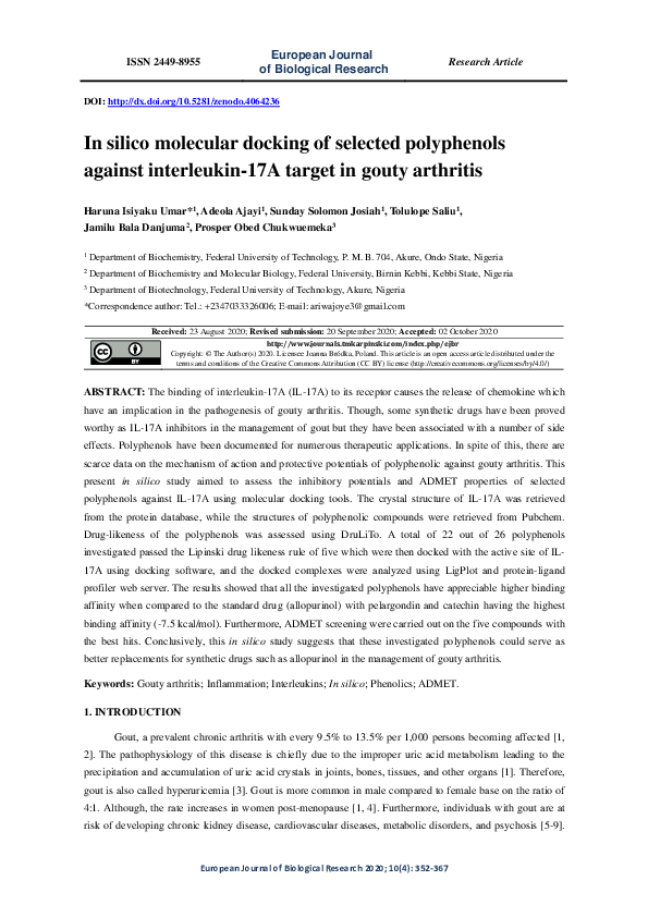 (PDF) In silico molecular docking of selected polyphenols against interleukin-17A target in ...