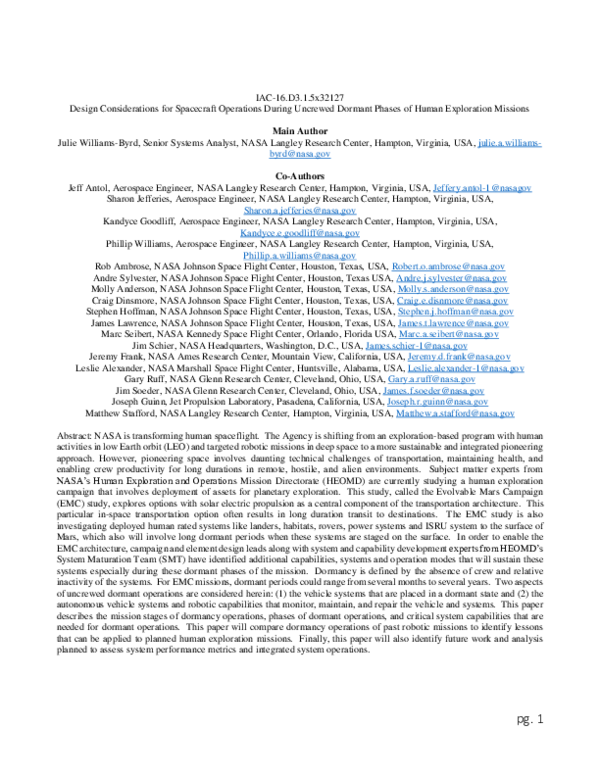 (PDF) Design Considerations for Spacecraft Operations During Uncrewed ...