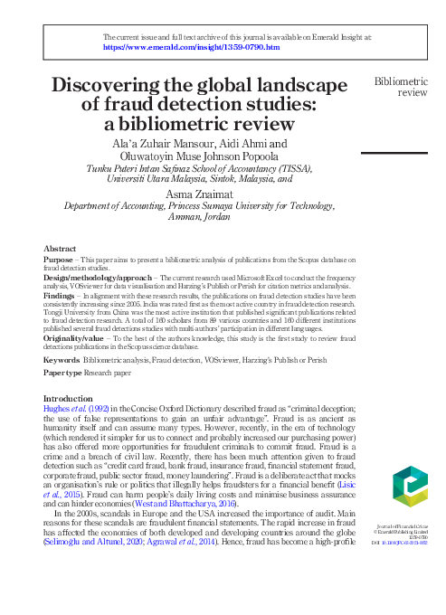 (PDF) Discovering the global landscape of fraud detection studies: a ...