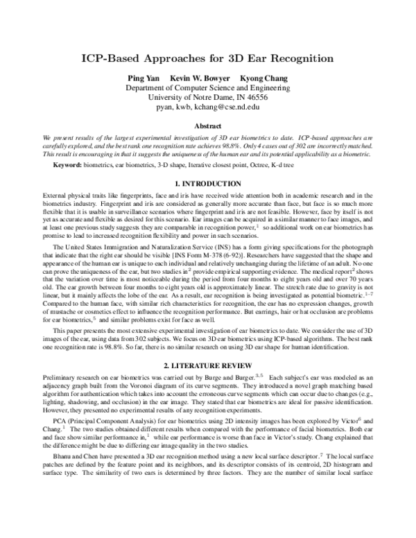 (PDF) ICP-based approaches for 3D ear recognition | Kyong Chang - Academia.edu