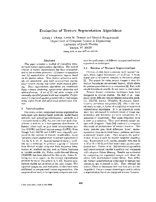 Pdf Evaluation Of Texture Segmentation Algorithms