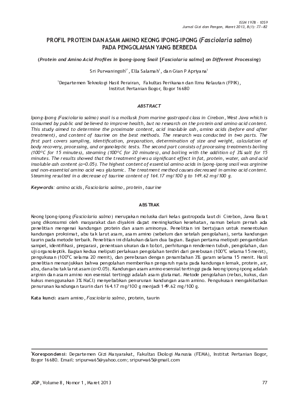 (PDF) PROFIL PROTEIN DAN ASAM AMINO KEONG IPONG-IPONG (Fasciolaria ...