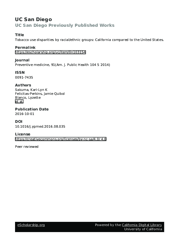 (PDF) Tobacco use disparities by racial/ethnic groups: California ...