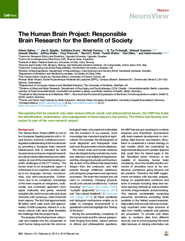 (PDF) The Human Brain Project: Responsible Brain Research for the ...