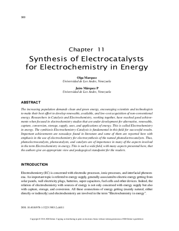 (PDF) Synthesis of Electrocatalysts for Electrochemistry in Energy