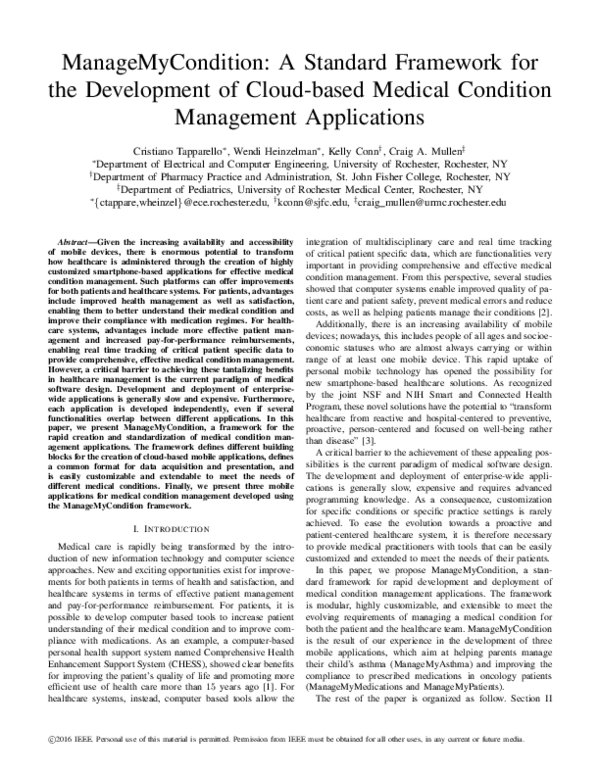 (PDF) Manage My Condition: A Standard Framework for the Development of Cloud-Based Medical ...