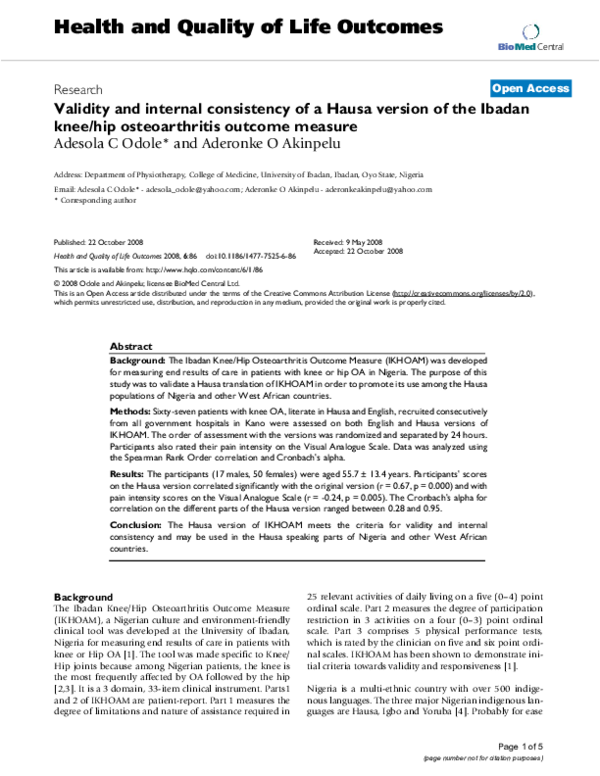 (PDF) Validity and internal consistency of a Hausa version of the ...