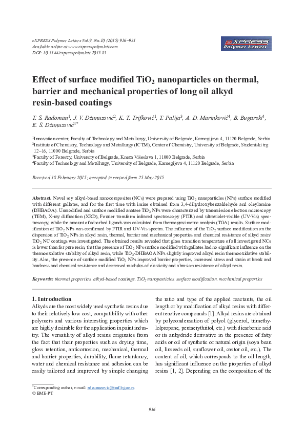 (PDF) Effect of surface modified TiO2 nanoparticles on thermal, barrier ...