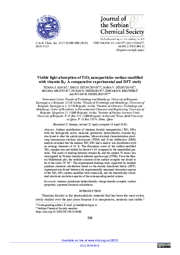 (PDF) Visible light absorption of TiO2 nanoparticles surface-modified with vitamin B6: A ...