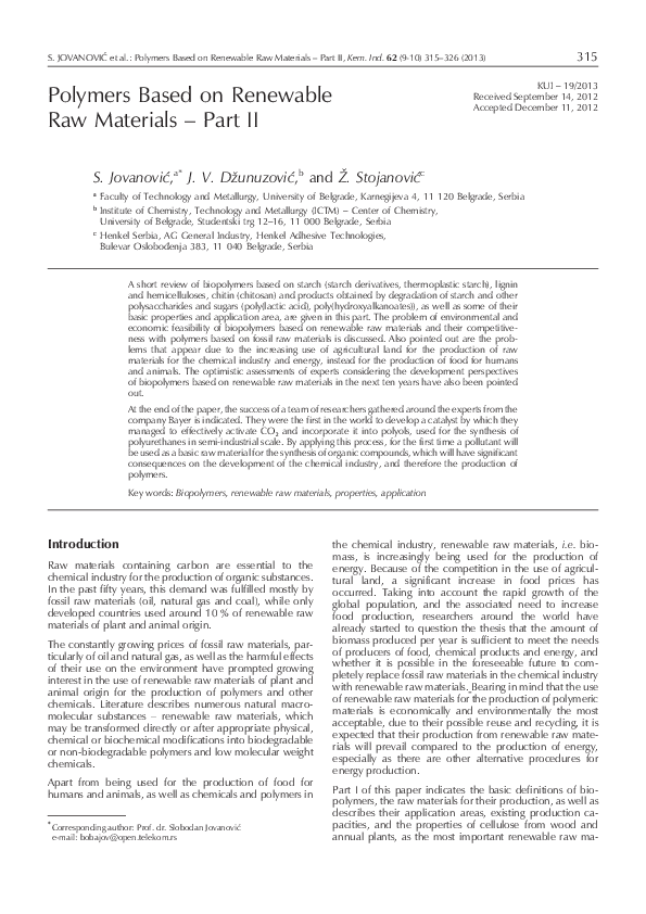 (PDF) Polymers Based on Renewable Raw Materials - Part II