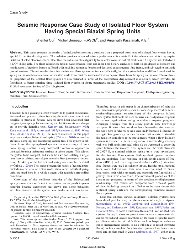 (PDF) Seismic Response Case Study of Isolated Floor System Having ...
