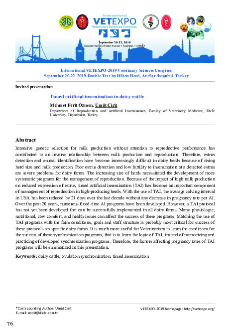 (PDF) Timed artificial insemination in dairy cattle
