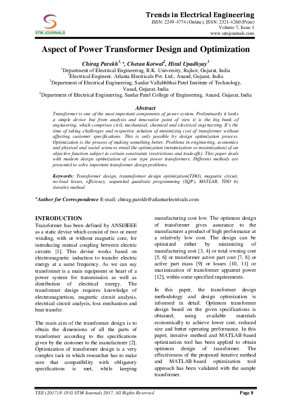 Pdf Aspect Of Power Transformer Design And Optimization