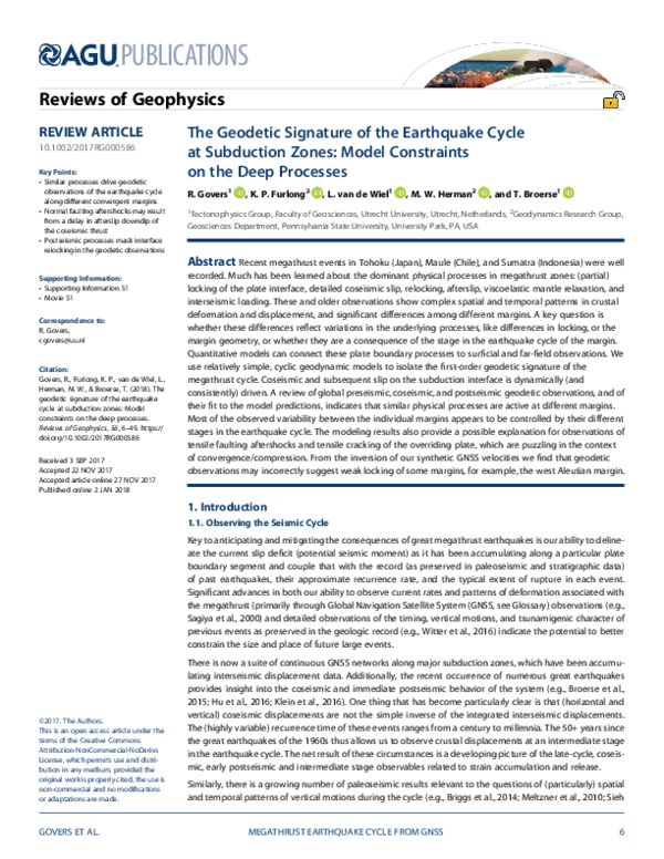 (PDF) The Geodetic Signature of the Earthquake Cycle at Subduction ...