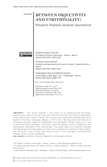(PDF) Between objectivity and emotionality: Proyecto Puente's disaster journalism