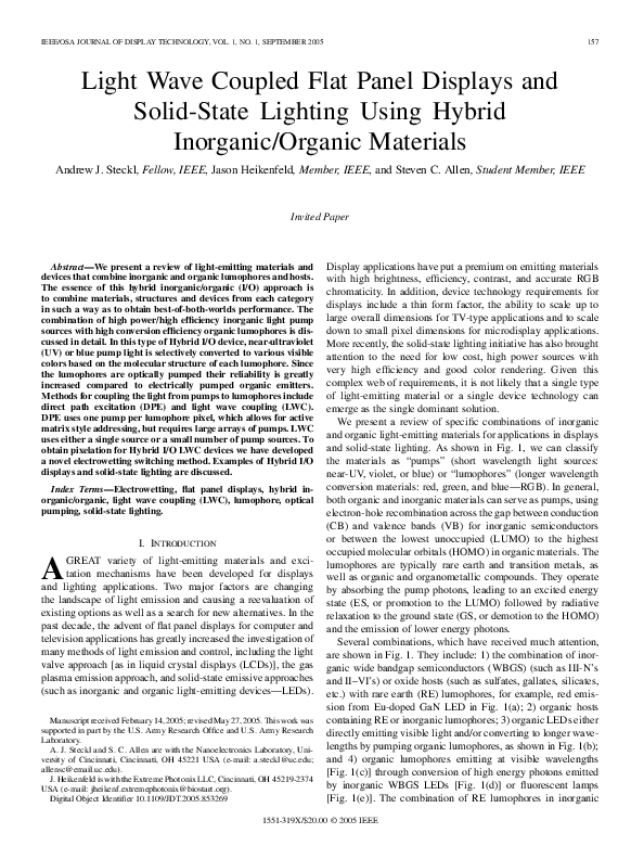 (PDF) Light Wave Coupled Flat Panel Displays and Solid-State Lighting Using Hybrid Inorganic ...