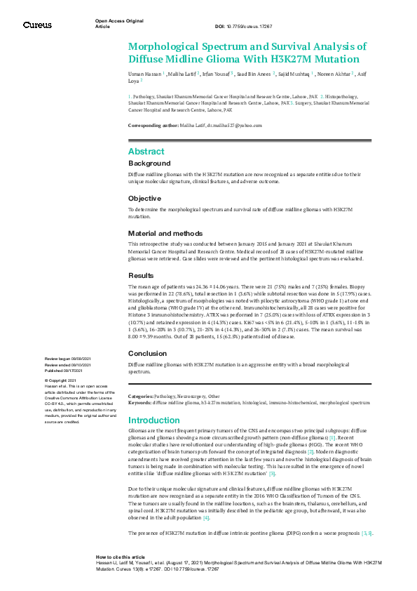 (PDF) Morphological Spectrum and Survival Analysis of Diffuse Midline ...