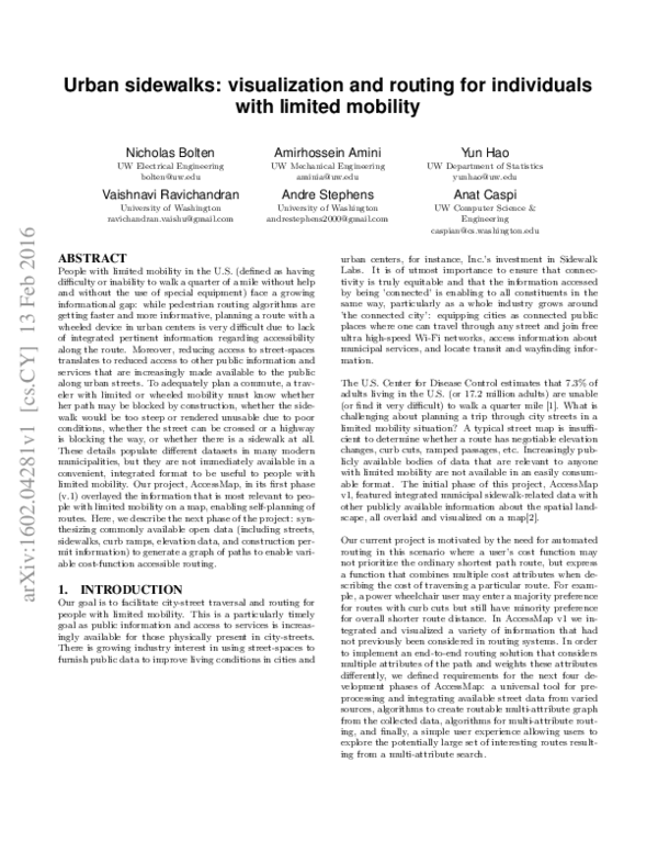 (PDF) Urban sidewalks: visualization and routing for individuals with ...
