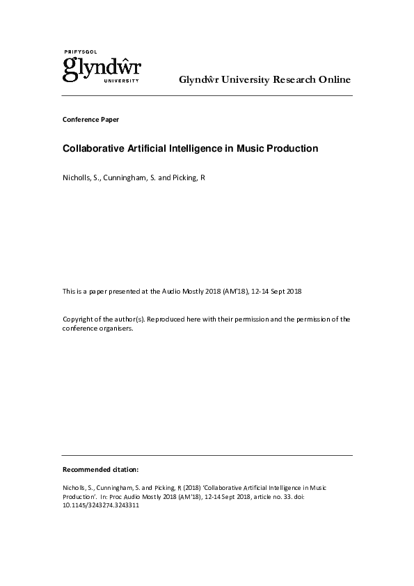 (PDF) Collaborative Artificial Intelligence in Music Production