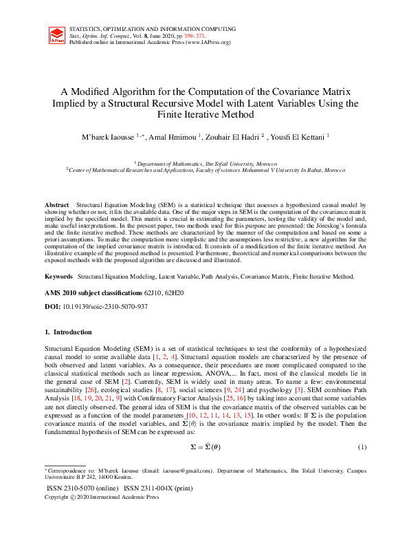Pdf A Modified Algorithm For The Computation Of The Covariance Matrix Implied By A Structural