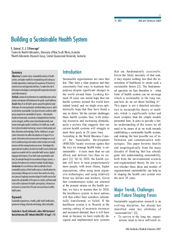 (PDF) Building a Sustainable Health System