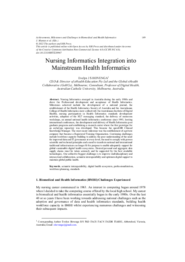 (PDF) Nursing Informatics Integration into Mainstream Health Informatics