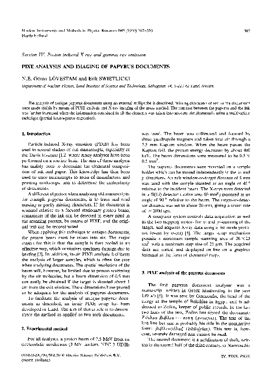 (PDF) PIXE analysis and imaging of papyrus documents