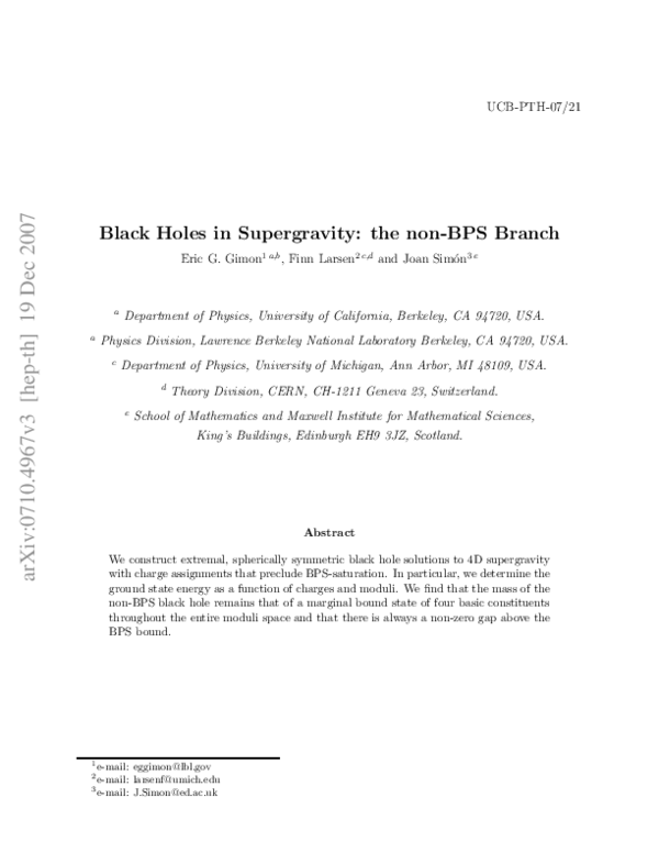 (PDF) Black holes in supergravity: the non-BPS branch