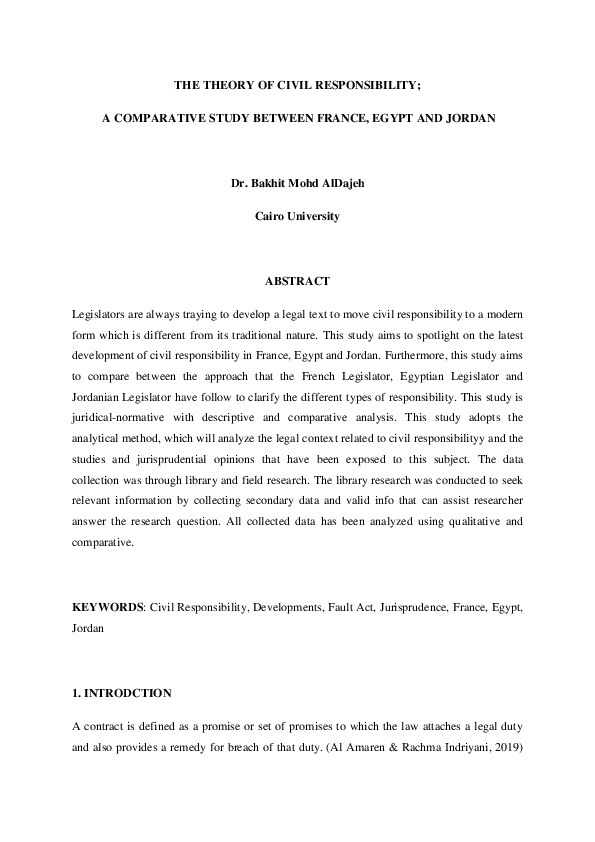 (PDF) THE THEORY OF CIVIL RESPONSIBILITY; A COMPARATIVE STUDY BETWEEN ...