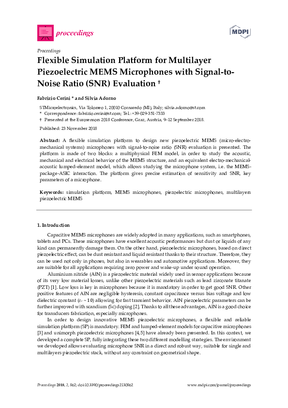 Pdf Flexible Simulation Platform For Multilayer Piezoelectric Mems Microphones With Signal To