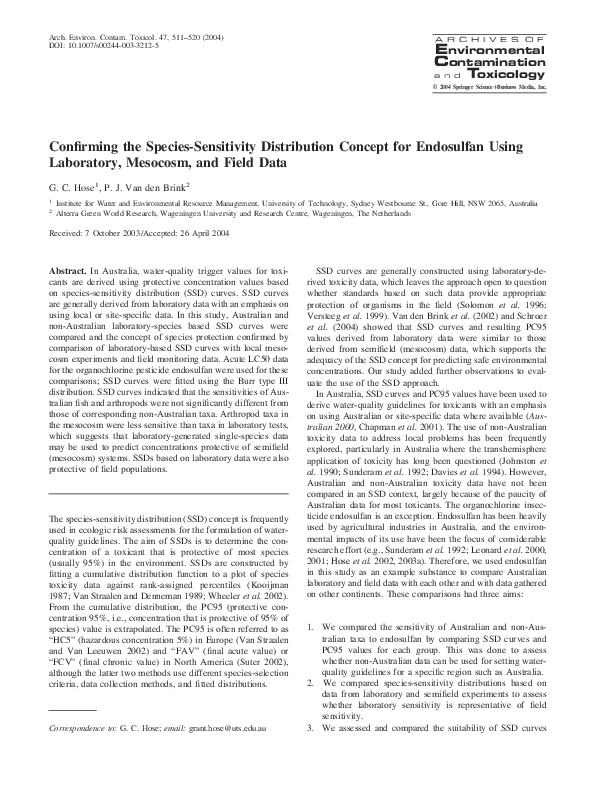 (PDF) Confirming the Species-Sensitivity Distribution Concept for ...