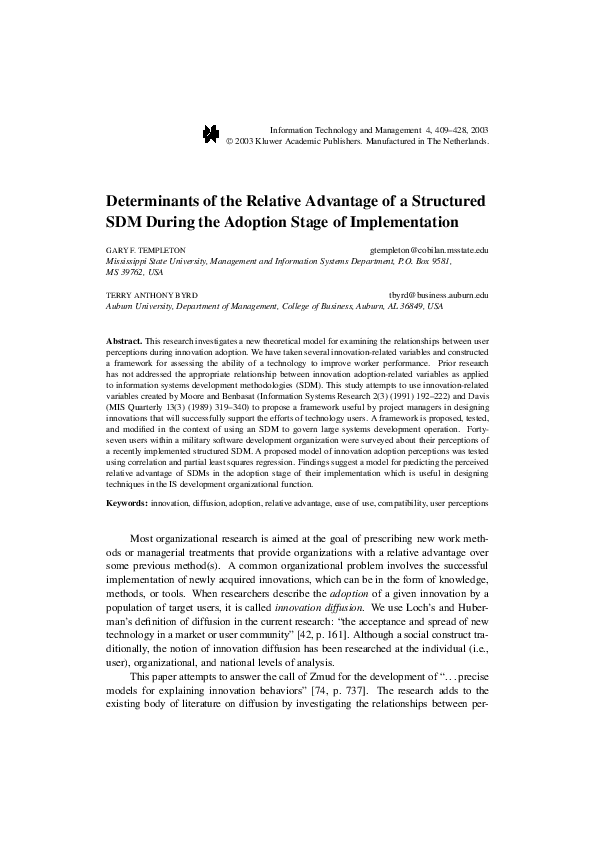 (PDF) Determinants of the Relative Advantage of a Structured SDM During ...