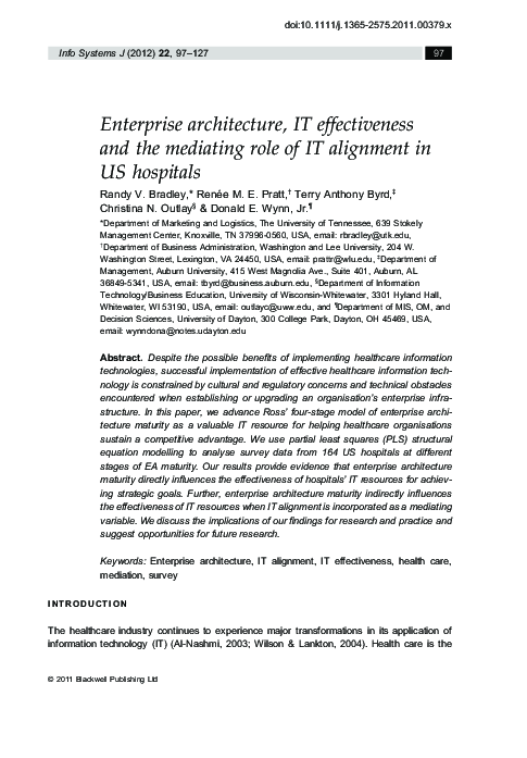(PDF) Enterprise architecture, IT effectiveness and the mediating role ...