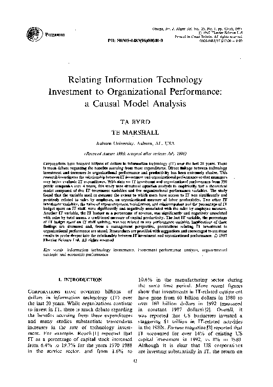 (PDF) Relating information technology investment to organizational performance: a causal model ...