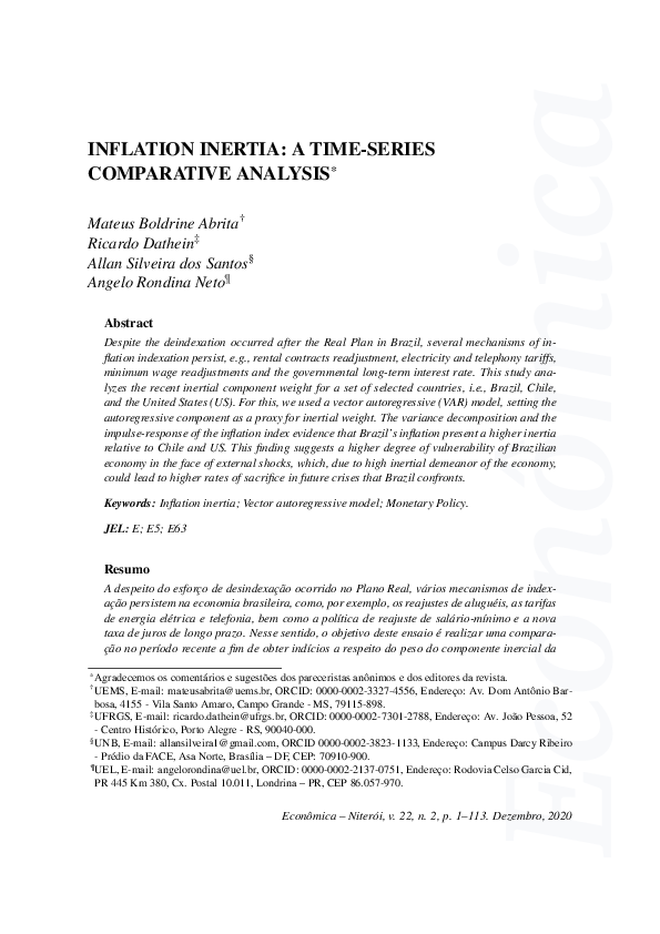 (PDF) Inflation inertia: a time-series comparative analysis