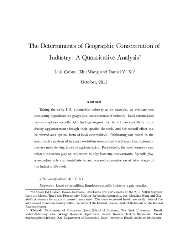 (PDF) The Determinants of Geographic Concentration of Industry: A ...