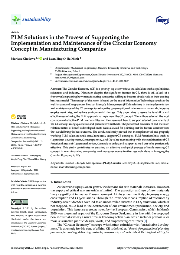 (PDF) PLM Solutions in the Process of Supporting the Implementation and Maintenance of the ...