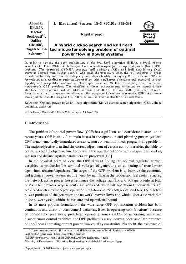 (PDF) A hybrid cuckoo search and krill herd technique for solving problem of optimal power flow ...