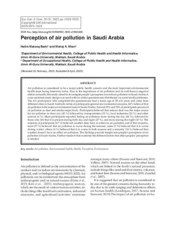 (PDF) Perception of air pollution in Saudi Arabia