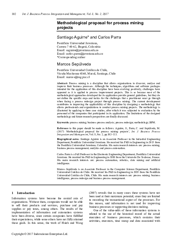 (PDF) Methodological proposal for process mining projects