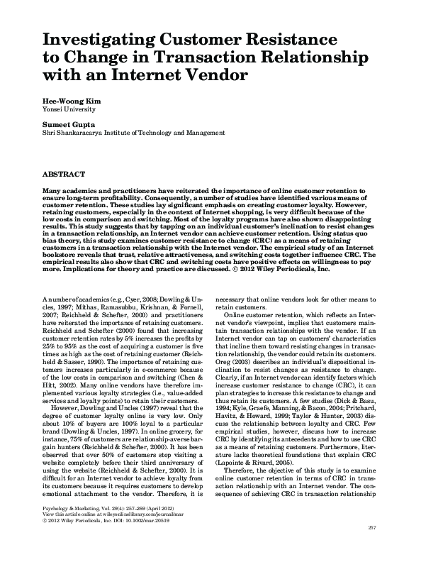(PDF) Investigating Customer Resistance to Change in Transaction ...