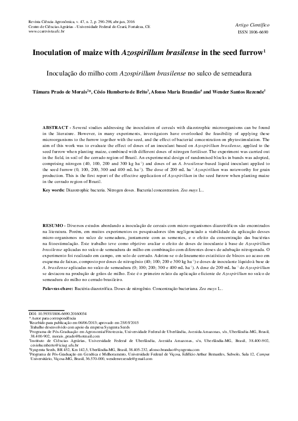 (PDF) Inoculation of maize with Azospirillum brasilense in the seed ...