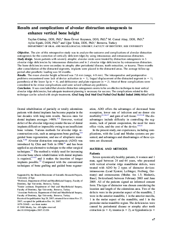 (PDF) Results and complications of alveolar distraction osteogenesis to ...