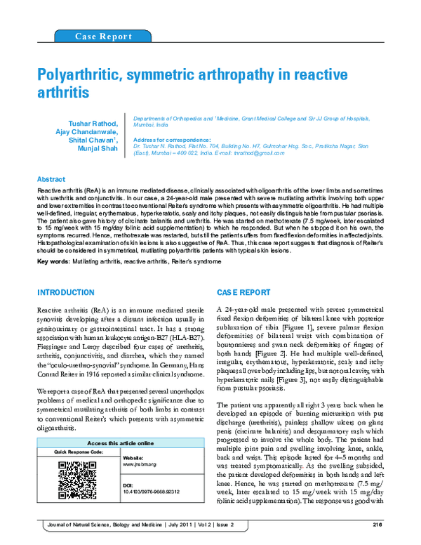 (PDF) Polyarthritic, symmetric arthropathy in reactive arthritis