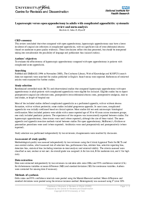 (PDF) Laparoscopic Versus Open Appendectomy in Adults with Complicated ...