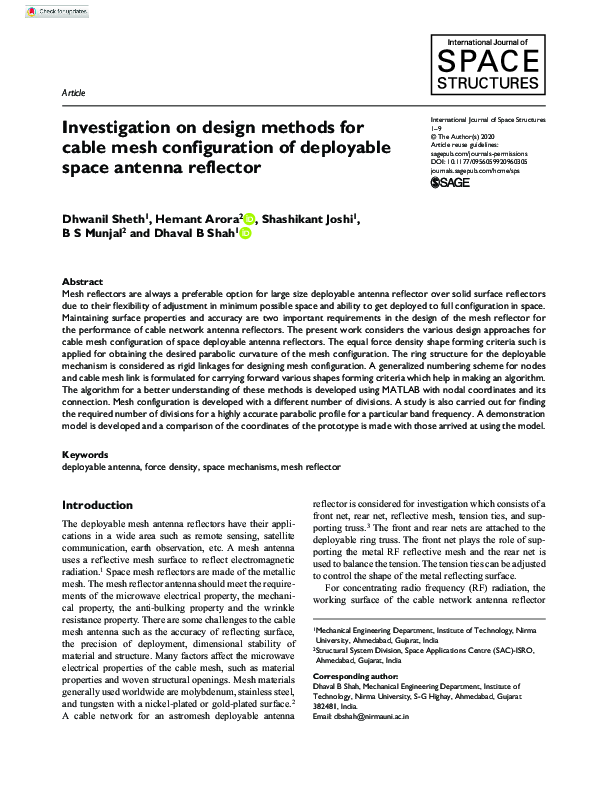 (PDF) Investigation on design methods for cable mesh configuration of deployable space antenna ...