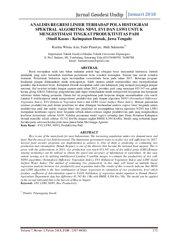 (PDF) ANALISIS REGRESI LINIER TERHADAP POLA HISTOGRAM SPEKTRAL ALGORITMA NDVI, EVI DAN LSWI ...